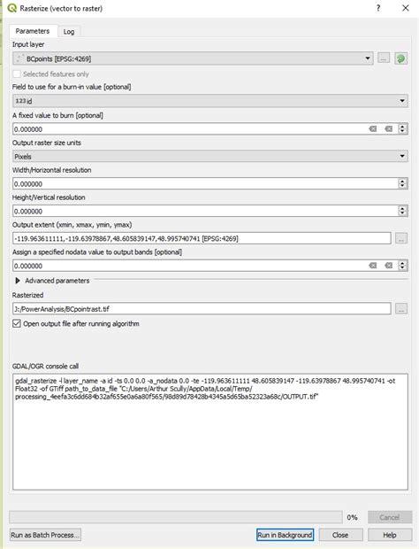 Qgis Rasterize Point Layer Error Wrong Value For Outsize Parameter