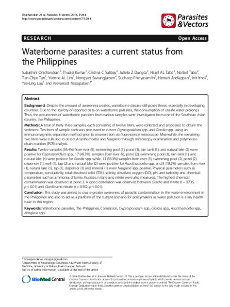 Pdf Waterborne Parasites A Current Status From The Philippines