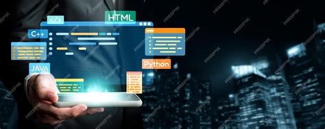 Premium Photo Software Developer Work With Coding Overlays Of