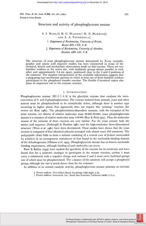 Pdf Structure And Activity Of Phosphoglycerate Mutase