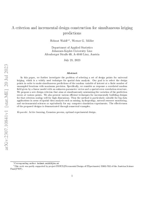 Pdf A Criterion And Incremental Design Construction For Simultaneous Kriging Predictions