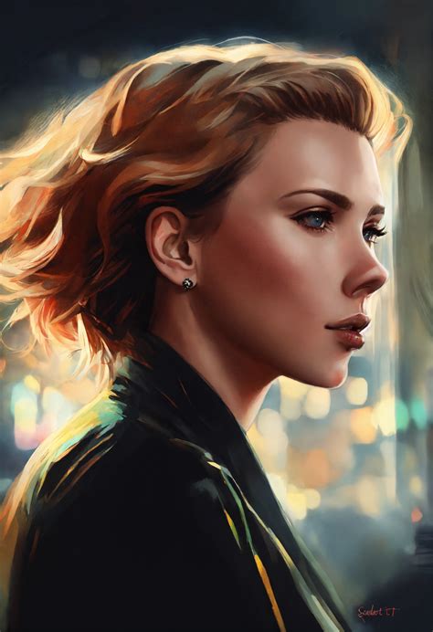 Lexica Scarlett Johansson Illustration 2d Realism Black Flat