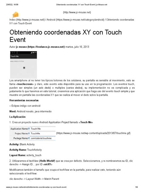 Obteniendo Coordenadas Xy Con Touch Event Descargar Gratis Pdf Java