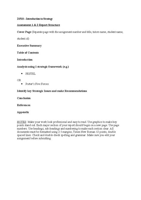 21510 Assessment Report Structure 21510 Introduction To Strategy