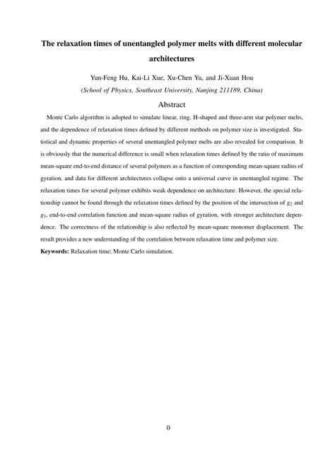 Pdf The Relaxation Times Of Unentangled Polymer Melts With Different Molecular Architectures