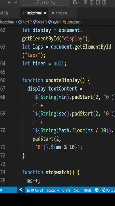 Day 016 Build Stopwatch App With Javascript ⏱️ Html Css Js Mini