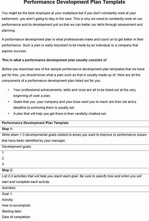 Performance Development Plan Template Lovely 6 Sample Performance Development Plan Templates To
