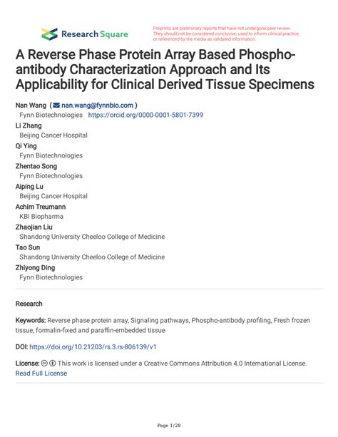 Pdf A Reverse Phase Protein Array Based Phospho Antibody