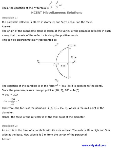Class 11th Math Conic Sections Ncert Solution Cbse 2023