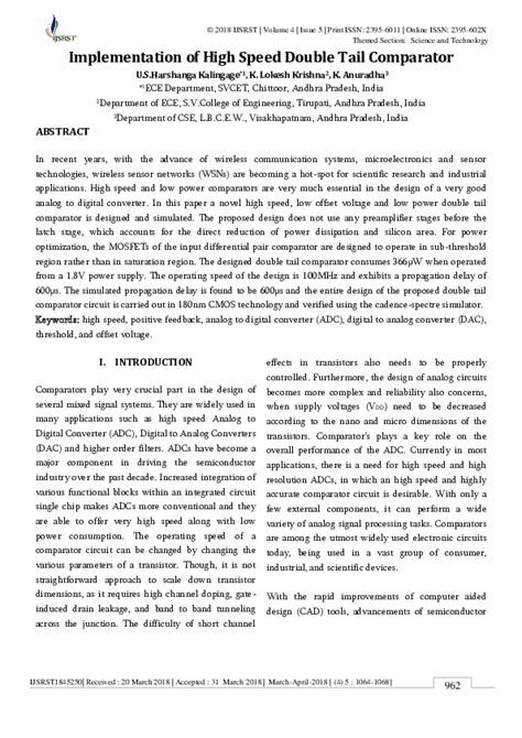 Pdf Implementation Of High Speed Double Tail Comparator