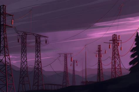 Premium Ai Image High Voltage Transmission Systems Electric Pole Neon