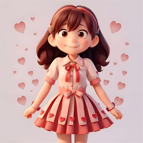 3d Chibi Doll Girl Holding Red Ribbon Vector Illustration Premium Ai