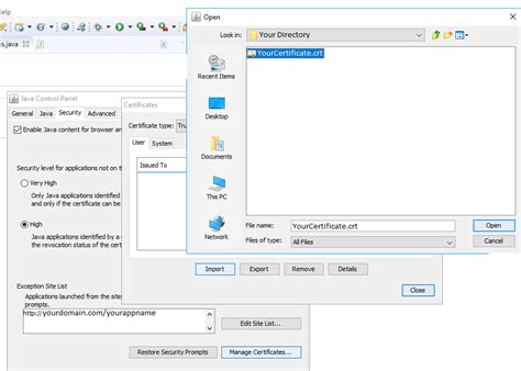 Java Self Signed Certificate Imported To Trusted List Before Hand Will Still Show Security