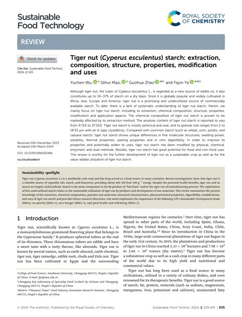 Pdf Tiger Nut Cyperus Esculentus Starch Extraction Composition