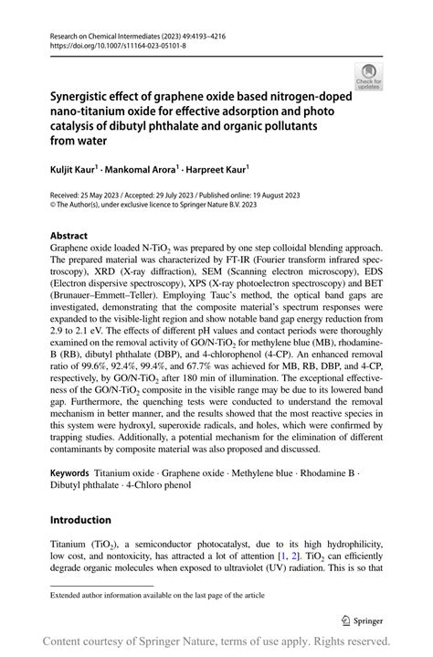 Synergistic Effect Of Graphene Oxide Based Nitrogen Doped Nano Titanium