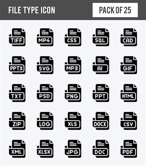 Premium Vector 25 File Type Glyph Icon Pack Vector Illustration