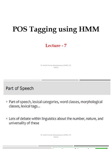 Lecture 17 Pos Tagging Using Hmm Pdf Part Of Speech Linguistic
