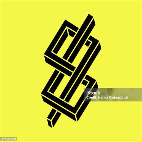 불가능한 모양 착시 신성한 기하학 그림입니다 추상적인 영원한 기하학적 물체 불가능한 끝없는 윤곽 광학 예술 노란색 배경에 불가능한 기하학 모양입니다 착시에 대한 스톡 벡터