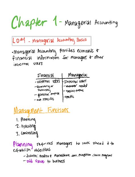 Acct Chapter 1 Notes Chapter 1 Managerial Accounting O F Managerial Accounting Basics