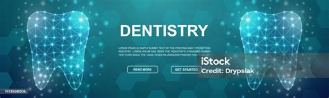 머리 승진 깃발을 위한 치아 다각형 상징 수평 로우 폴리 포스터 일러스트레이션 치과 디자인 템플릿 일러스트 개념 3차원 형태에