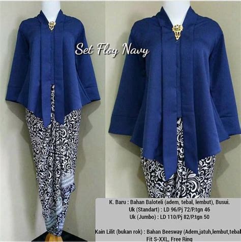 Batik Kebaya Set Navy Women S Fashion Muslimah Fashion Baju Kurung Sets On Carousell
