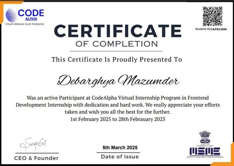 Frontenddeveloper Codealpha Virtualinternship Webdevelopment Debarghya Mazumder