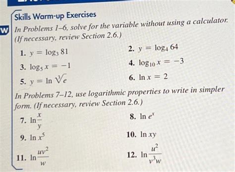 Solved Skills Warm Up Exercises W In Problems 1 6 Solve For