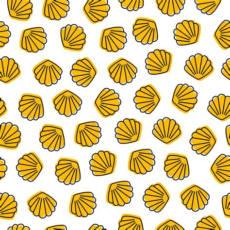 Premium Vector Yellow Seashell White Background Seamless Pattern