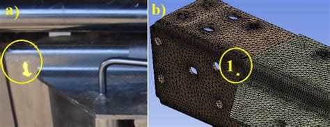 measurement site of the real a and simulated b displacement along