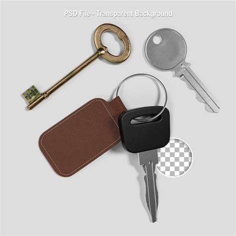premium psd realistic set of key with leather keychain