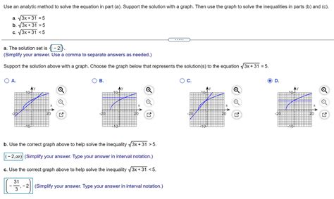 solved use an analytic method to solve the equation in part