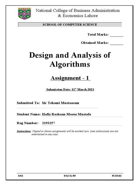 Design And Analysis Of Algorithms Assignment 1 Pdf Algorithms