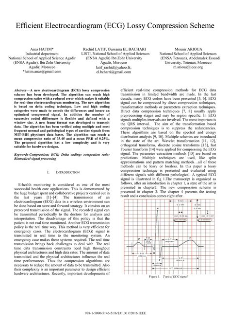 Pdf Efficient Electrocardiogram Ecg Lossy Compression Scheme