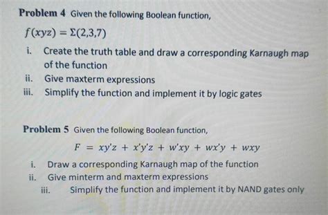 solved problem 4 given the following boolean function