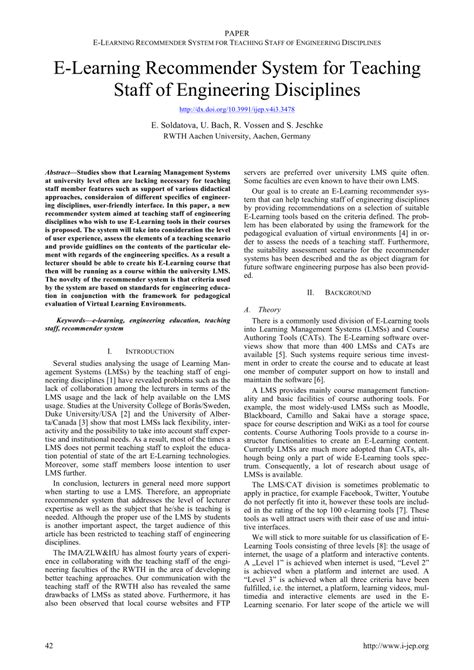 Pdf E Learning Recommender System For Teaching Staff Of Engineering Disciplines