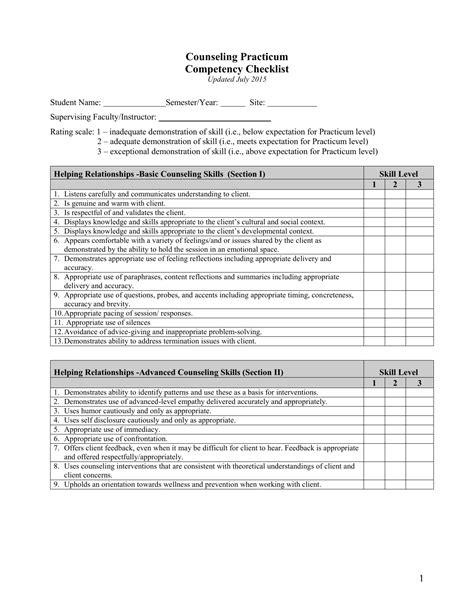 Counseling Practicum Competency Checklist