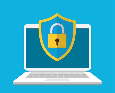 Premium Vector Laptop With Shield And Lock On Table Computer Security