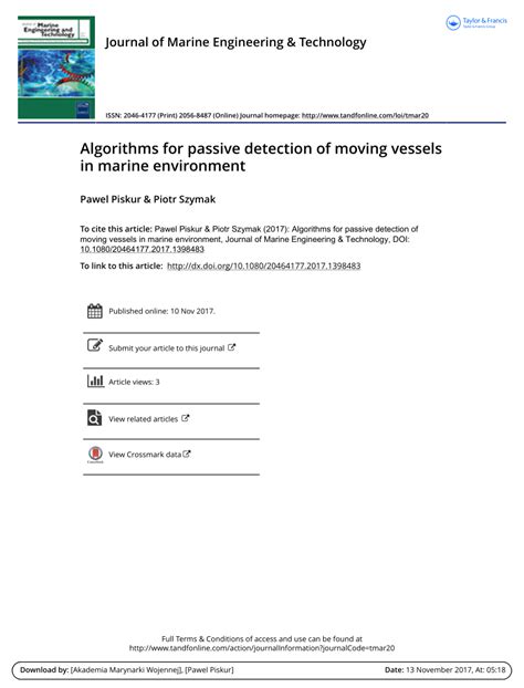 Pdf Algorithms For Passive Detection Of Moving Vessels In Marine