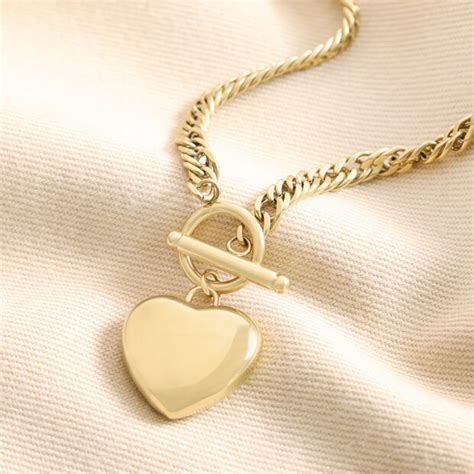 Gold Chunky Toggle And Heart Pendant Necklace Lisa Angel