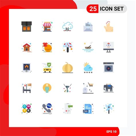 Pictogram Set Of 25 Simple Flat Colors Of Touch Gesture Storage Double Message Editable Vector