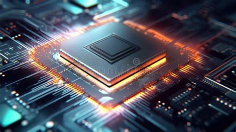 Close Up Of Electronic Circuit Board Futuristic Central Processor Unit Stock Illustration