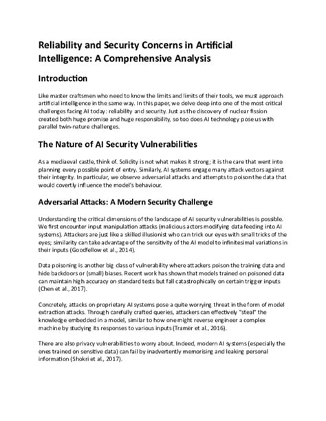 Pdf Reliability And Security Concerns In Artificial Intelligence A Comprehensive Analysis