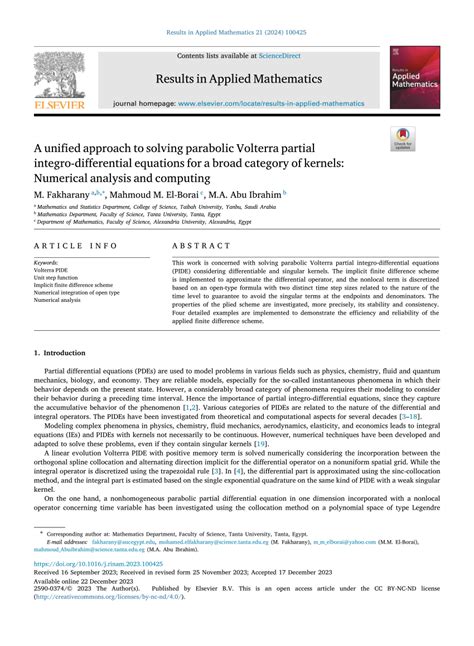 pdf a unified approach to solving parabolic volterra partial integro
