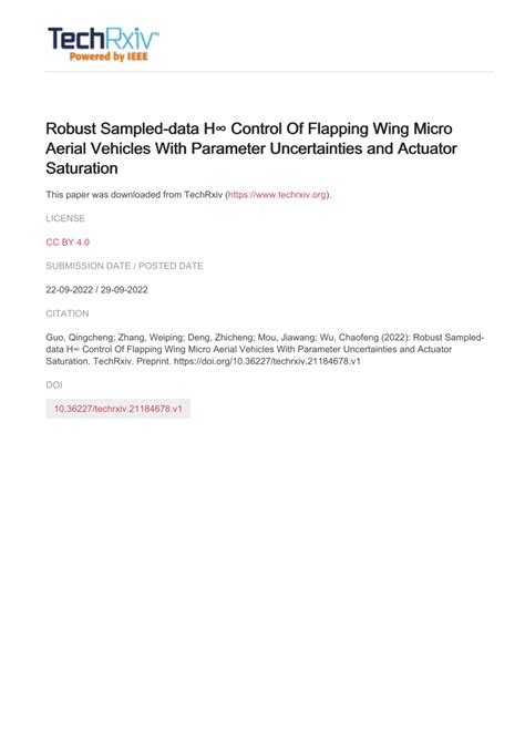 Pdf Robust Sampled Data H∞ Control Of Flapping Wing Micro Aerial Vehicles With Parameter