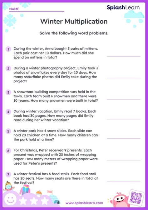Multiply 1 Digit Numbers And Multiples Of 10 Winter Word Problems