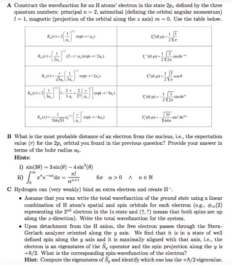 Solved A Construct The Wavefunction For An H Atoms Electron