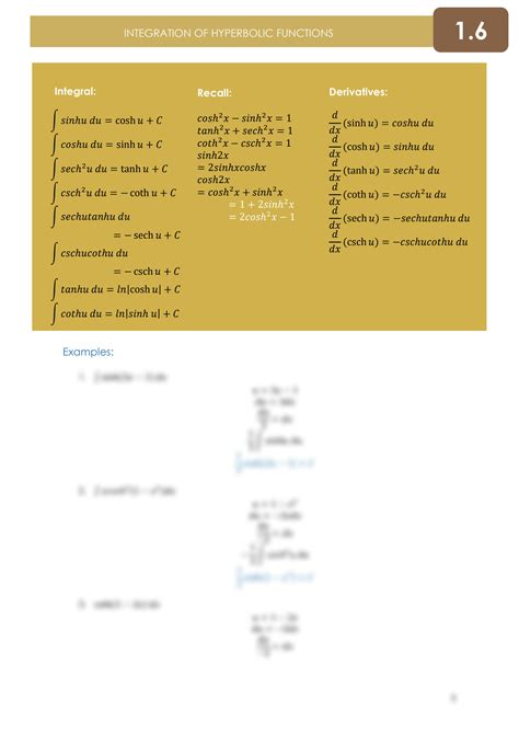 SOLUTION Lecture Integration Of Hyperbolic Functions Studypool