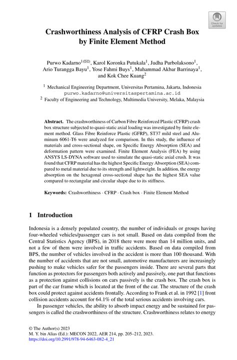 Pdf Crashworthiness Analysis Of Cfrp Crash Box By Finite Element Method