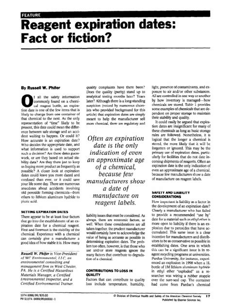Reagent Expiration Dates Fact Or Fiction Download Free Pdf Shelf Life Safety