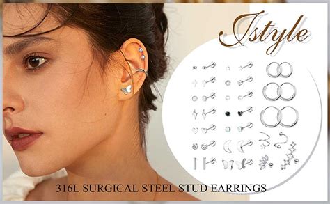 Jstyle 20g Stainless Steel Stud Earrings For Women Men Star
